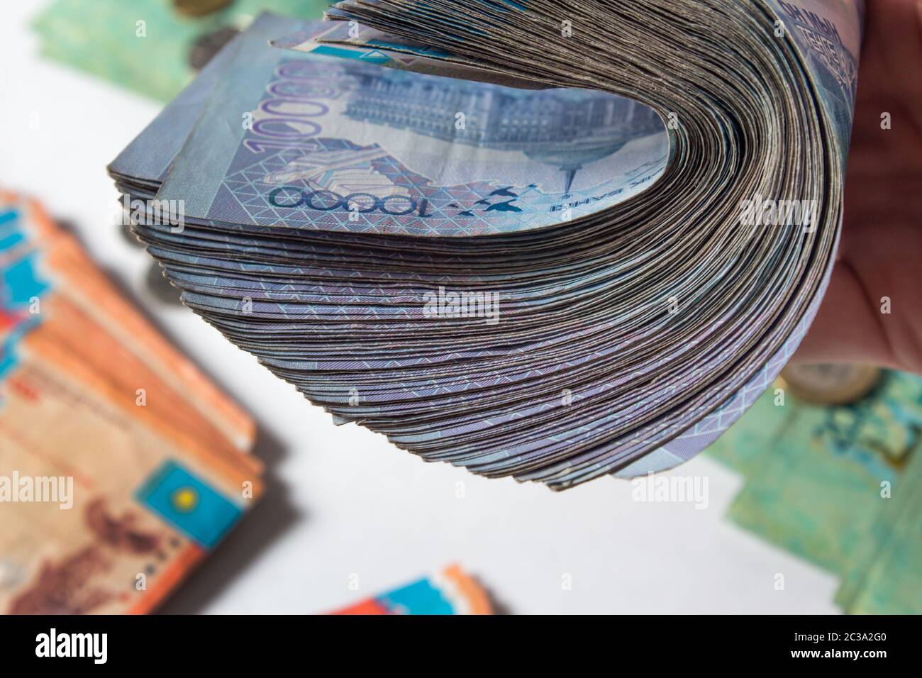 Paper banknotes tenge KZT. Tenge is the national currency of Kazakhstan ...