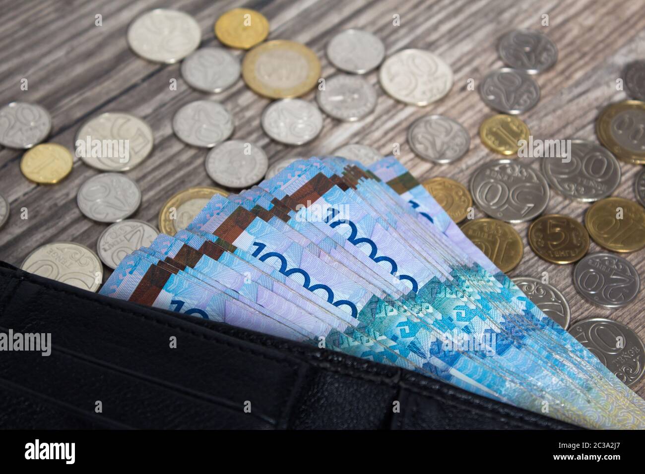 Paper banknotes tenge KZT. Tenge is the national currency of Kazakhstan ...