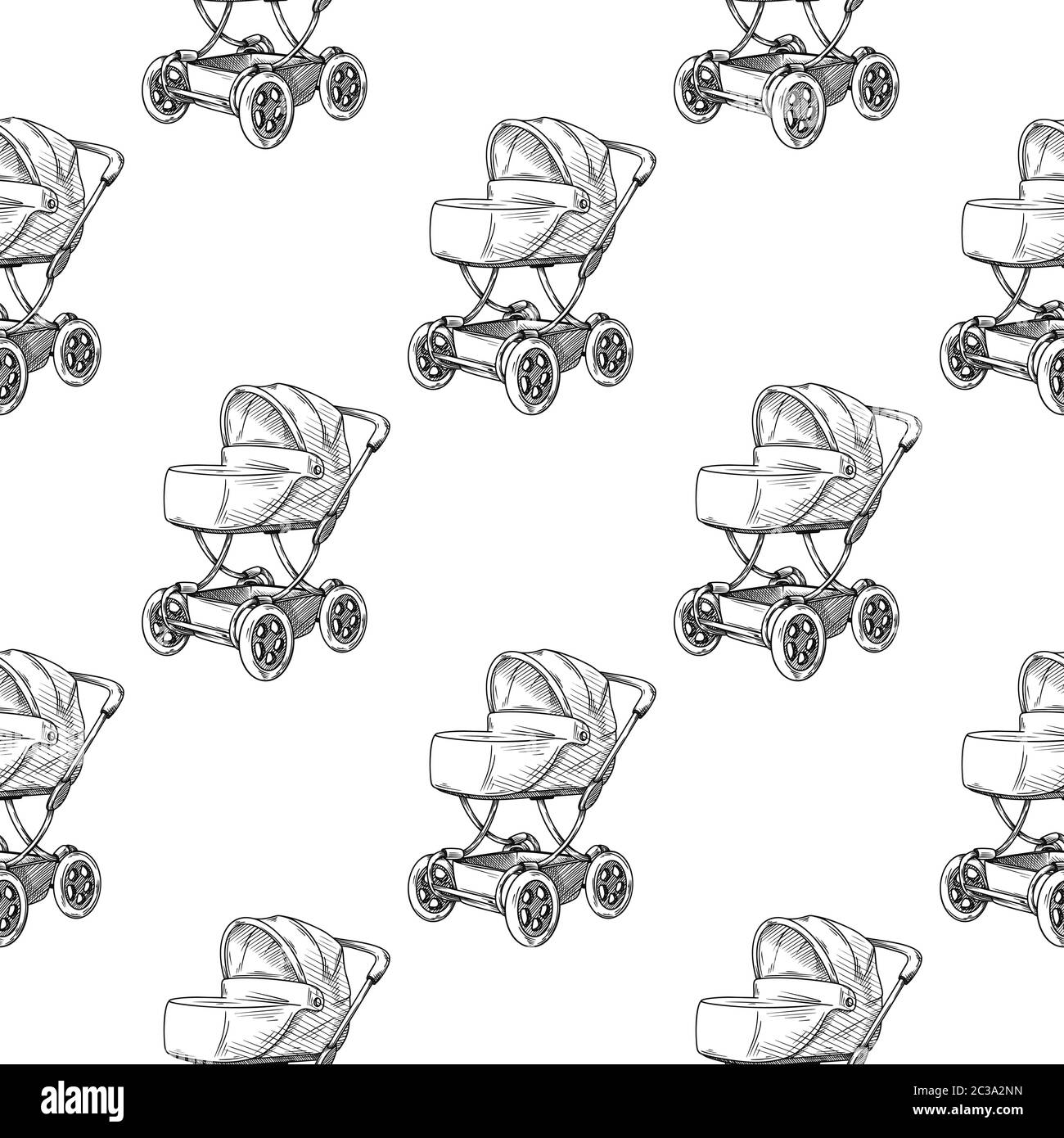 Seamless pattern. Pram, baby carriage on a white background. Vector ...
