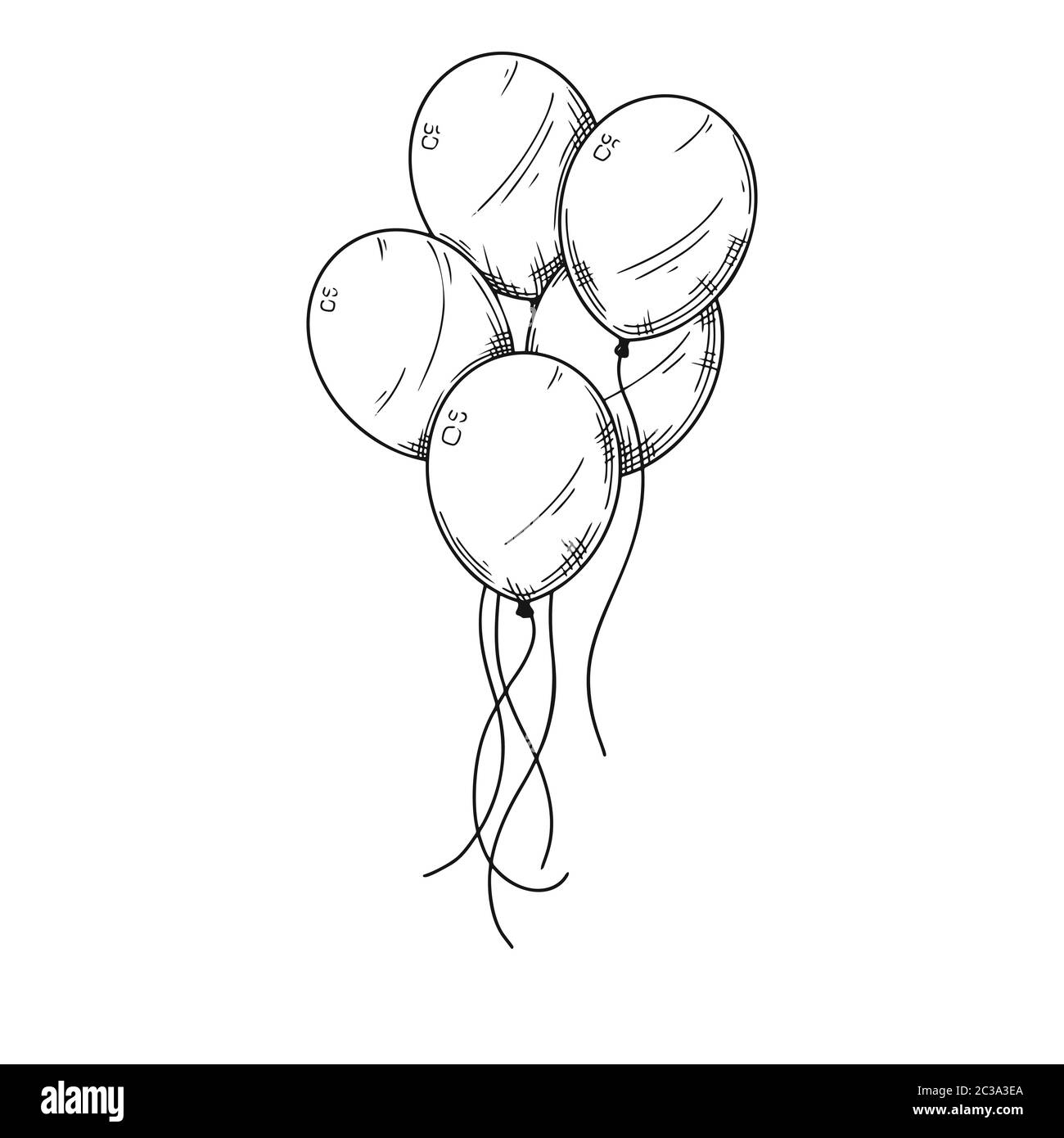 Different balloons. Inflatable balls on a string. Vector illustration ...