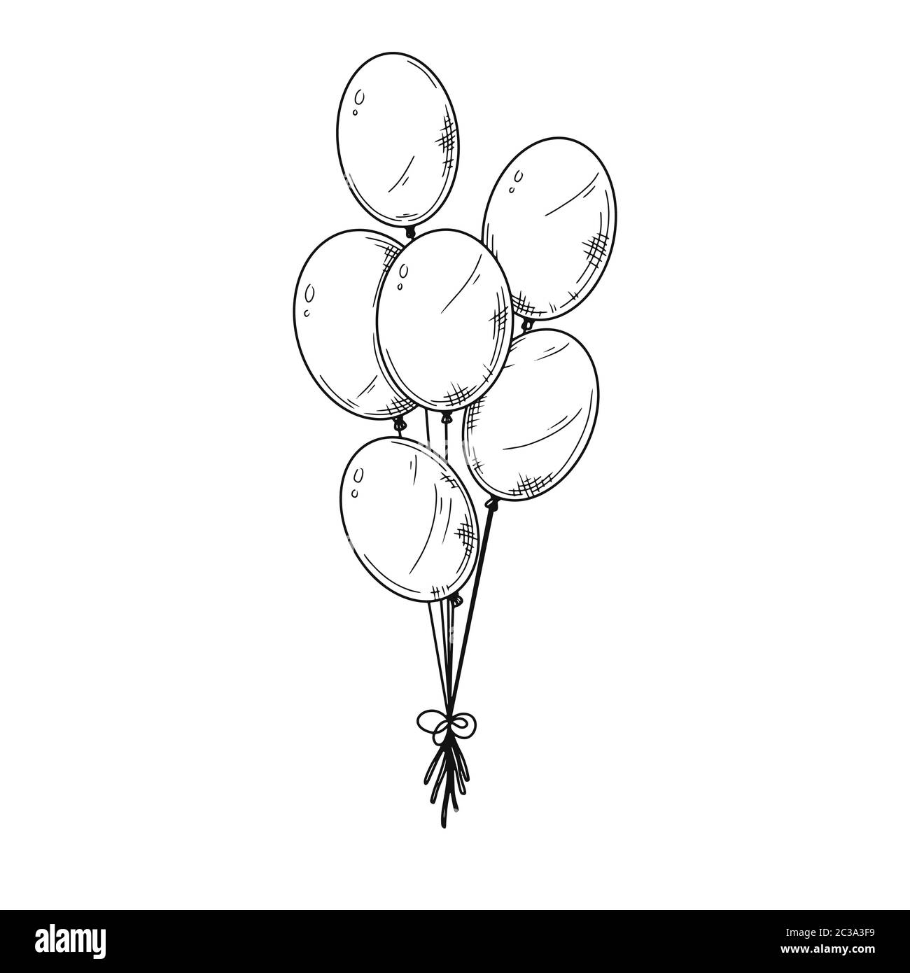 Different balloons. Inflatable balls on a string. Vector illustration ...