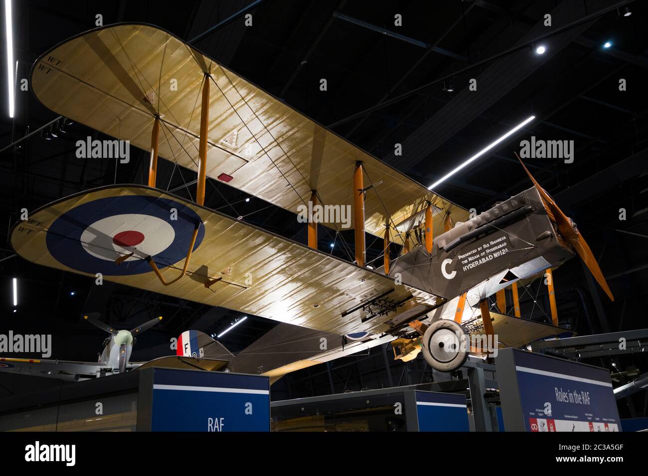 RAF De Havilland DH9A biplane. This bomber plane was presented by The ...