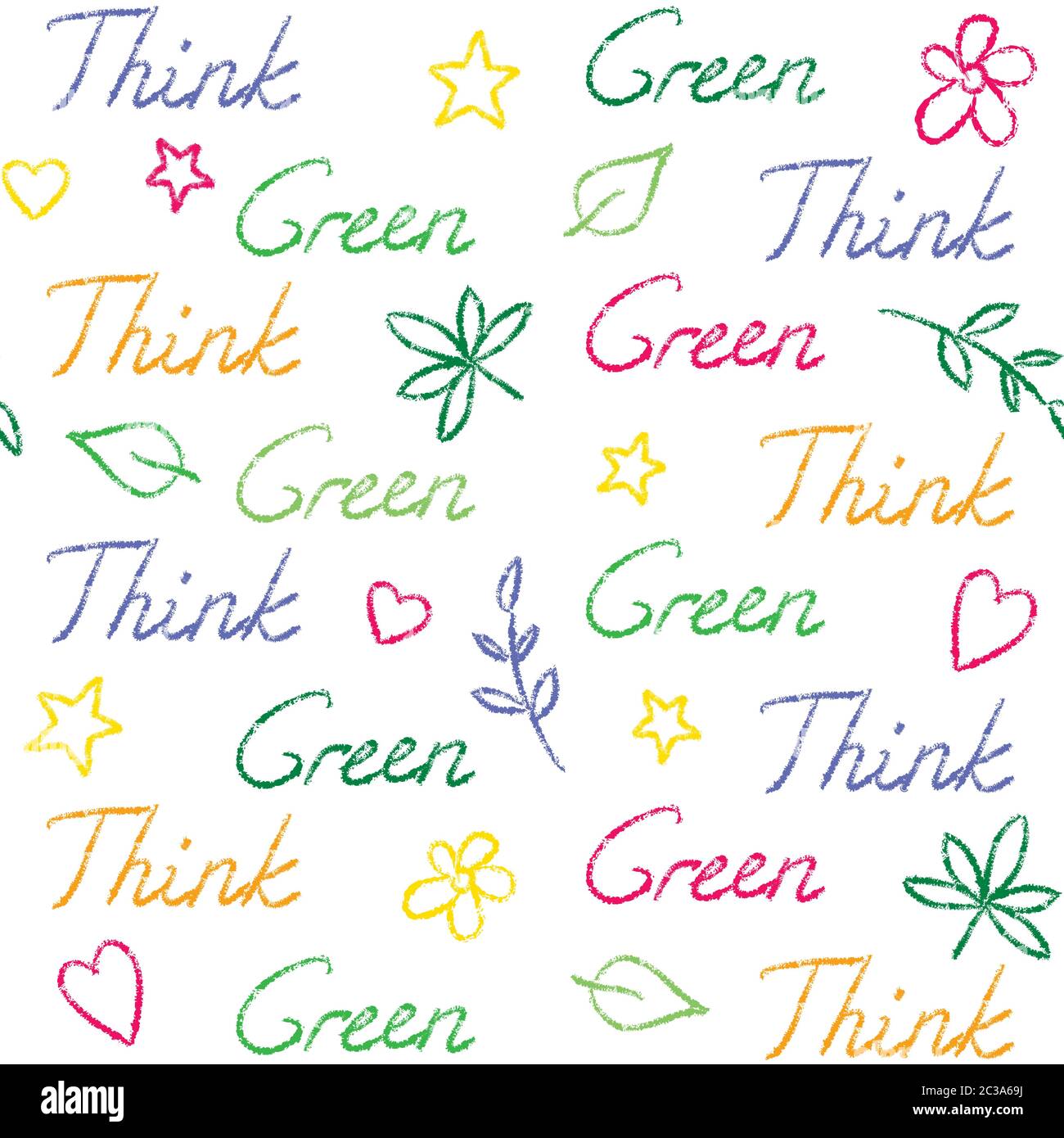 Bright seamless pattern with Think Green hand written text. Repeating ...