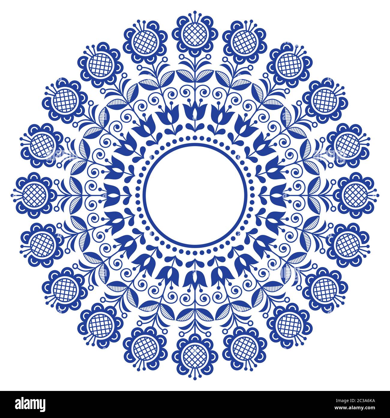 Scandinavian folk art vector mandala with flowers, floral repetitve ...