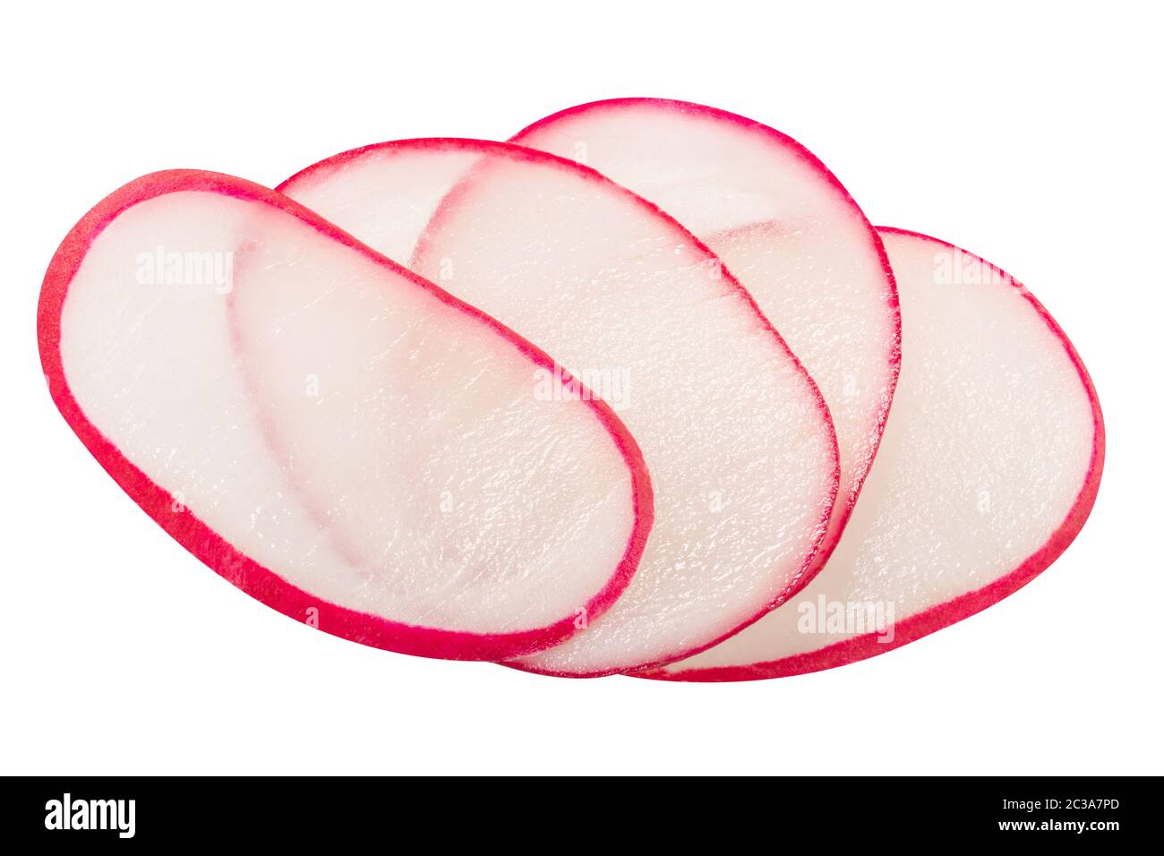 Radish slices, a finely cut Raphanus raphanistrum root, isolated Stock ...