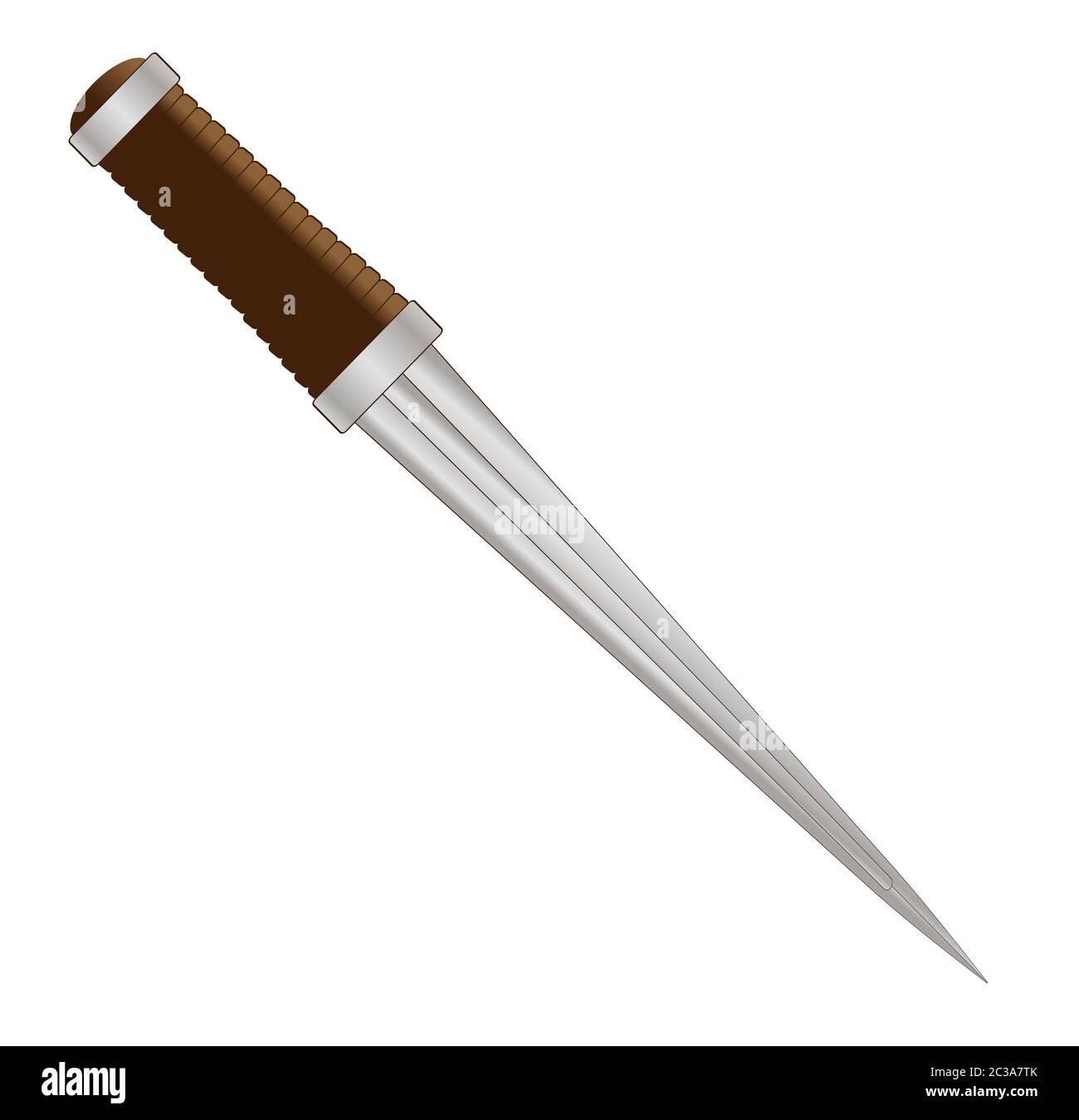A typical stiletto style pointed and sharp dagger isolated on a white ...
