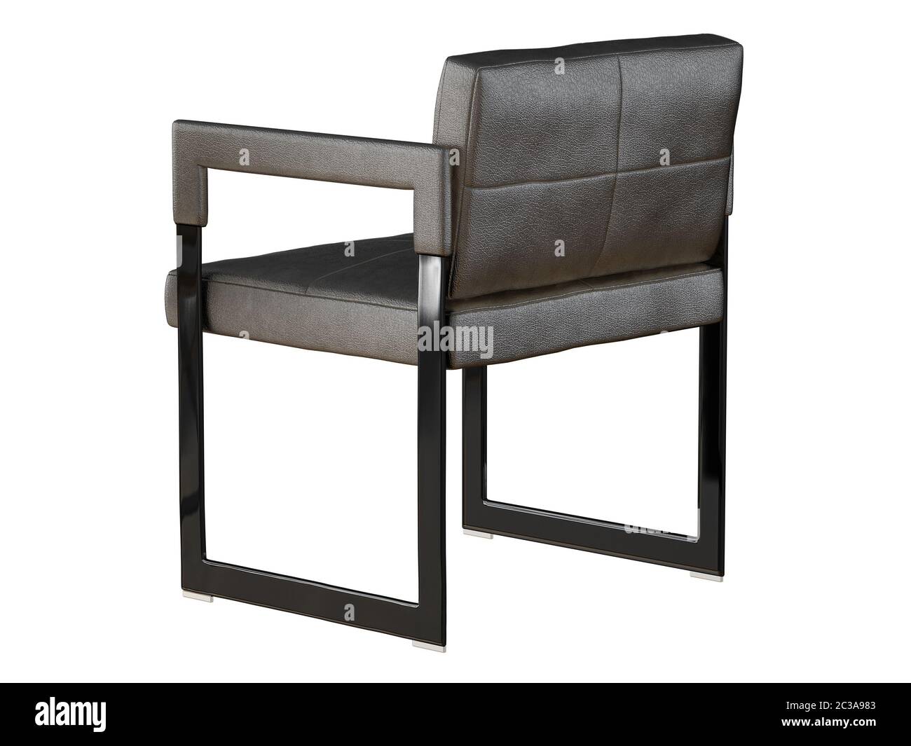 Black chair with iron legs back view on a white background 3d rendering ...