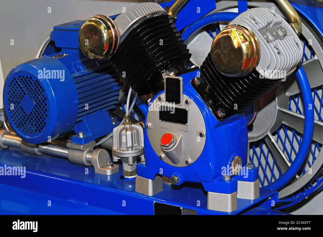 Two cylinders air compressor in garage workshop Stock Photo - Alamy