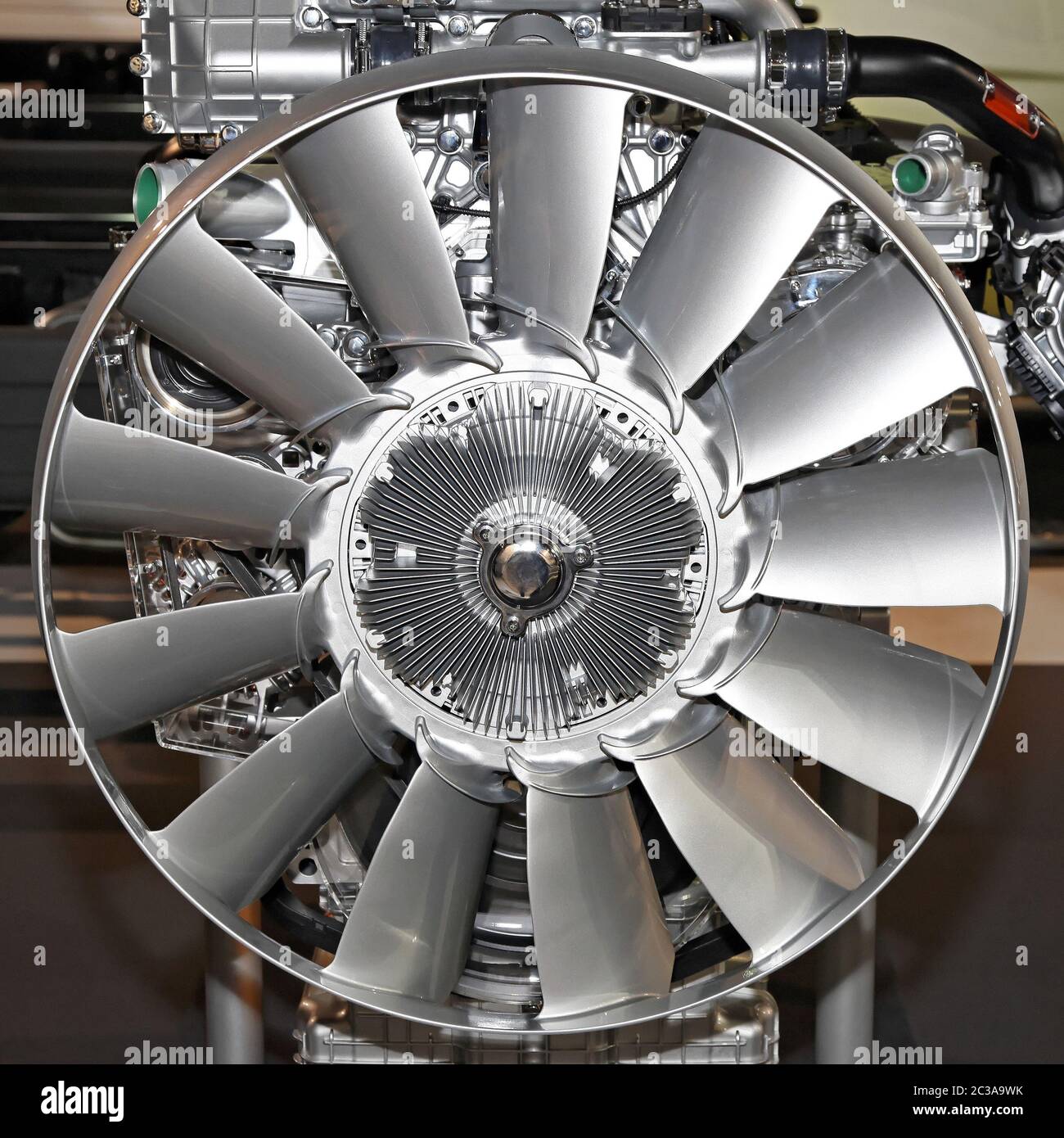 Silver cooling fan at big truck engine Stock Photo - Alamy