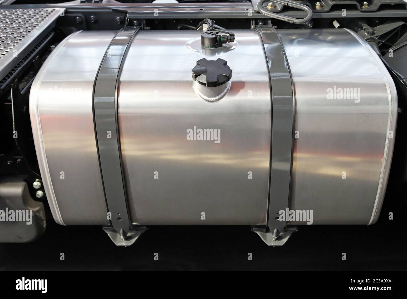 Silver fuel tank for big semi truck Stock Photo - Alamy