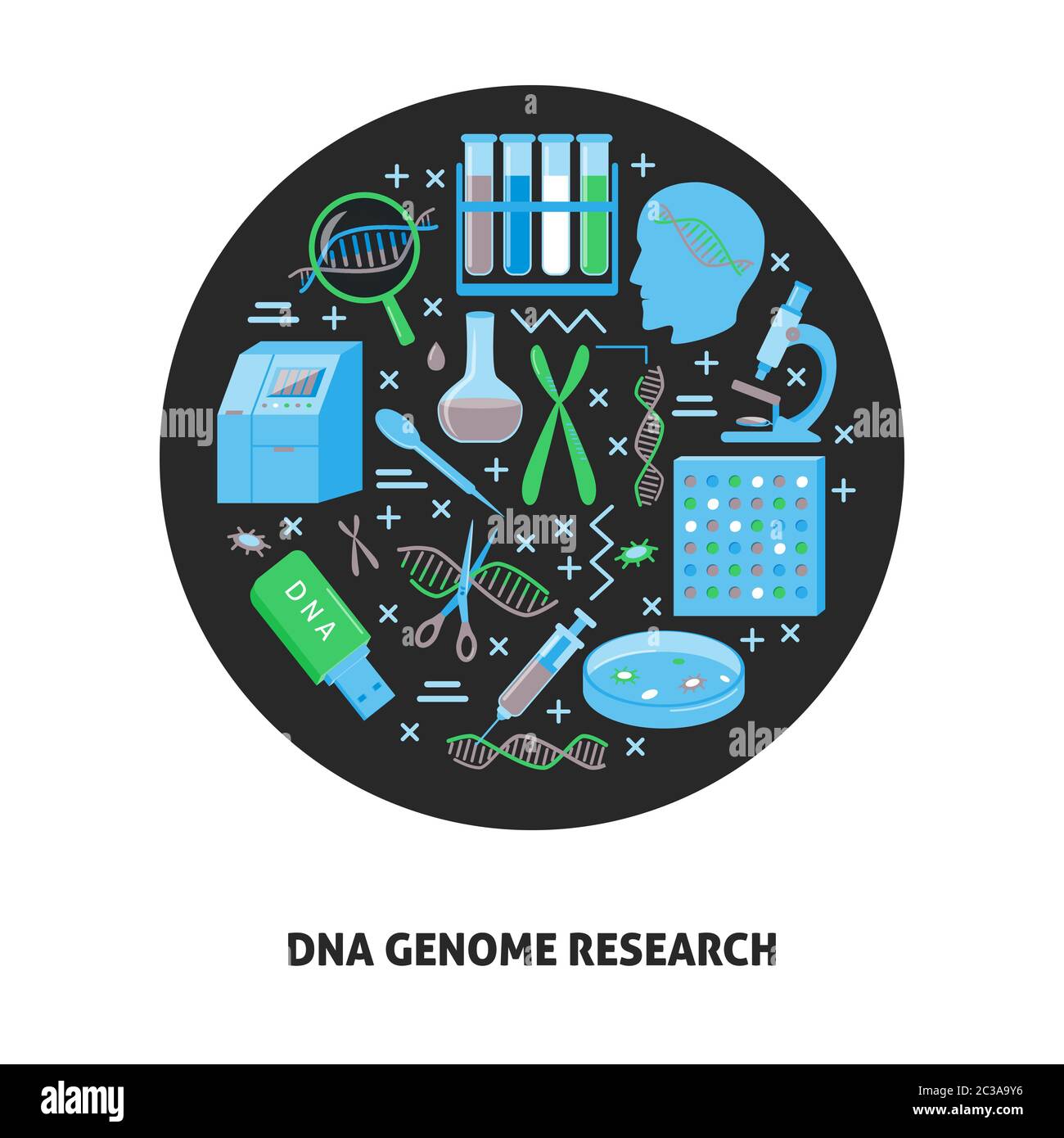 DNA genome research round concept in flat style. Genetic testing and ...