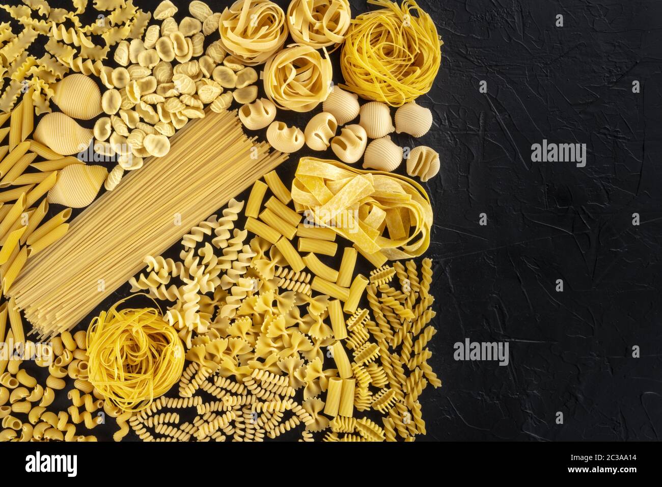 Italian pasta design template with copy space, a flat lay of many ...