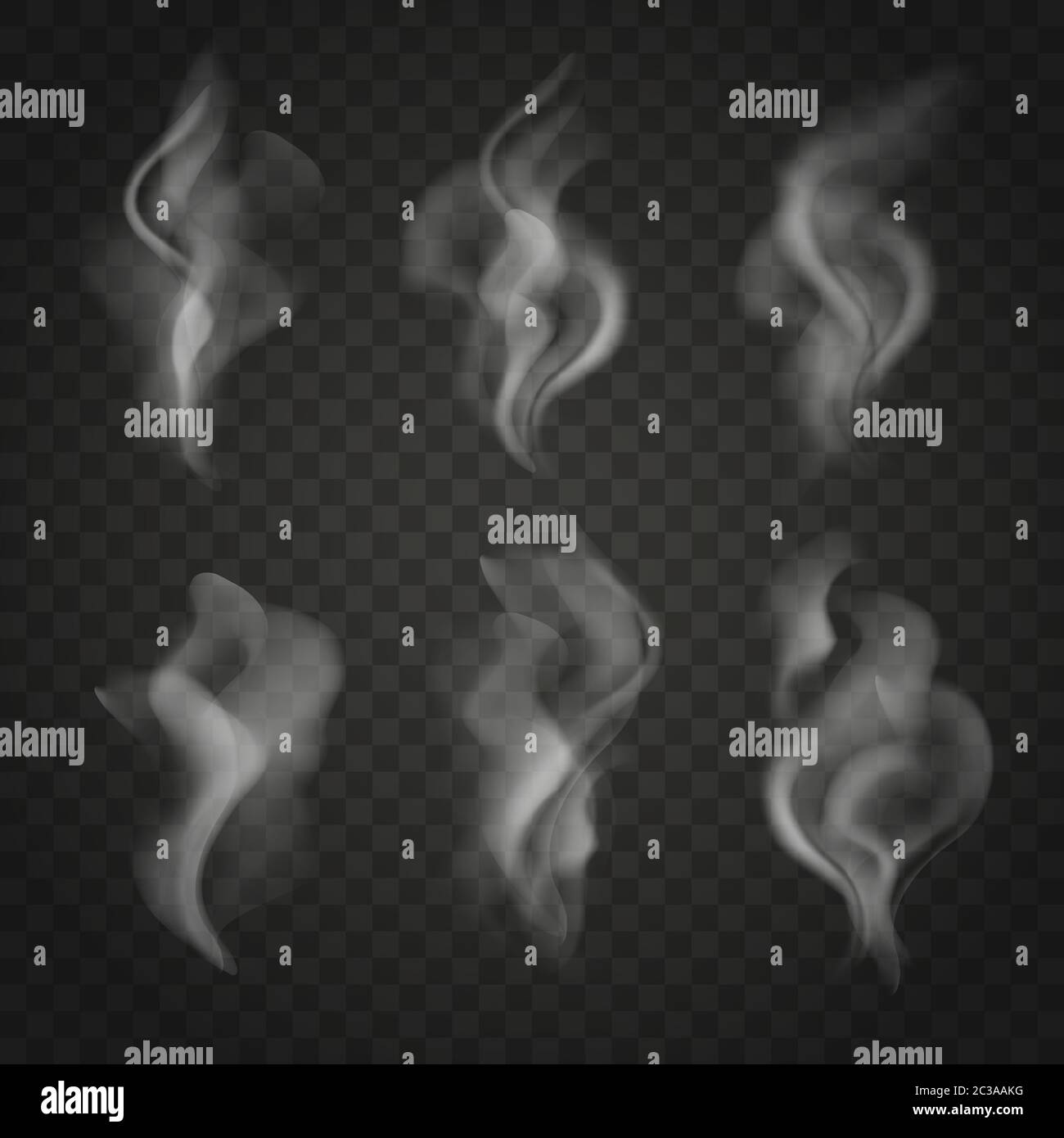 Translucent smoke waves collection isolated on dark background ...