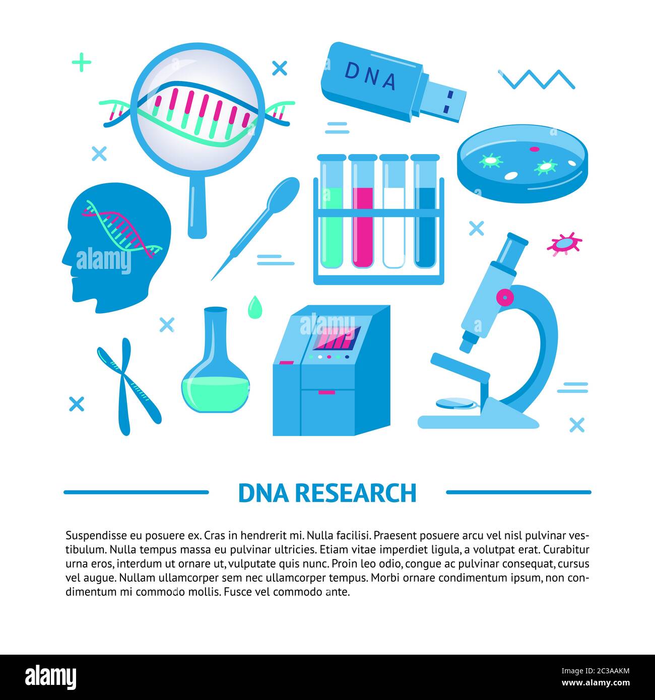 DNA research medical banner or poster template in flat style. Genetic ...