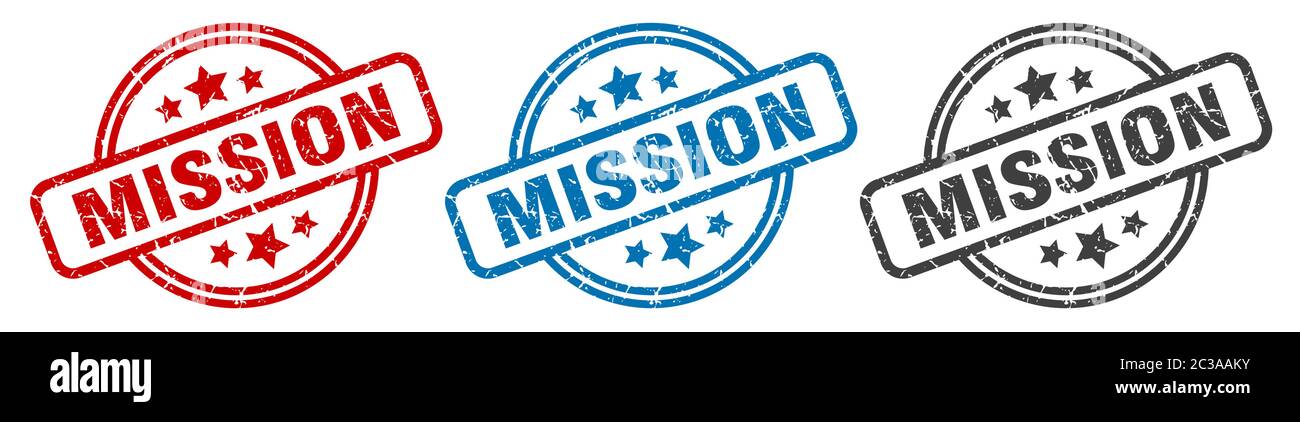 mission stamp. mission round isolated sign. mission label set Stock ...