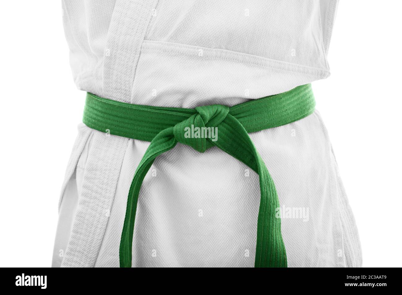 Green belt karate. Close up shot of the mid section of a martial arts ...
