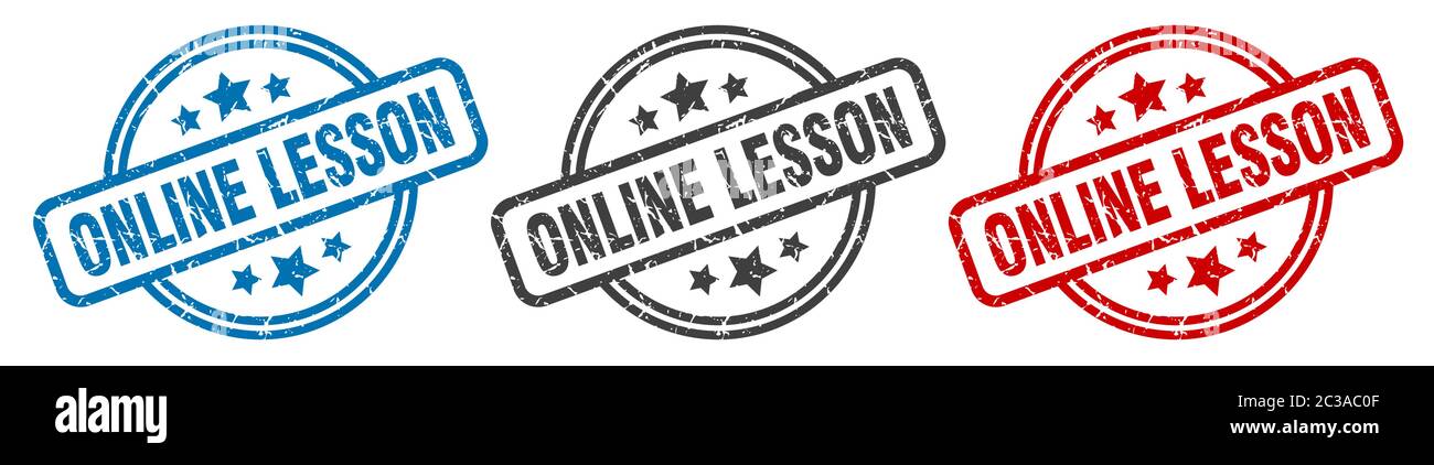 online lesson stamp. online lesson round isolated sign. online lesson ...