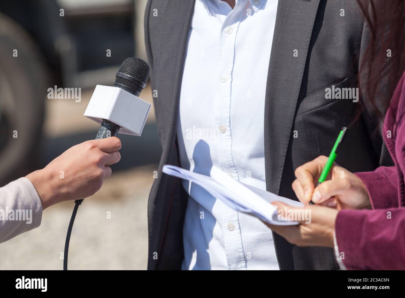 Press conference. Media interview. Microphone Stock Photo - Alamy