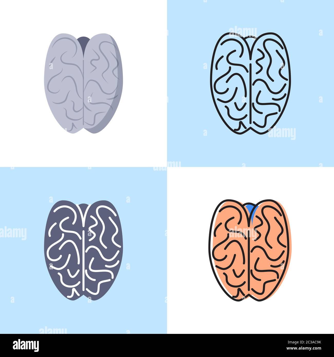 Human brain icon set in line and flat styles. Internal organ symbols ...