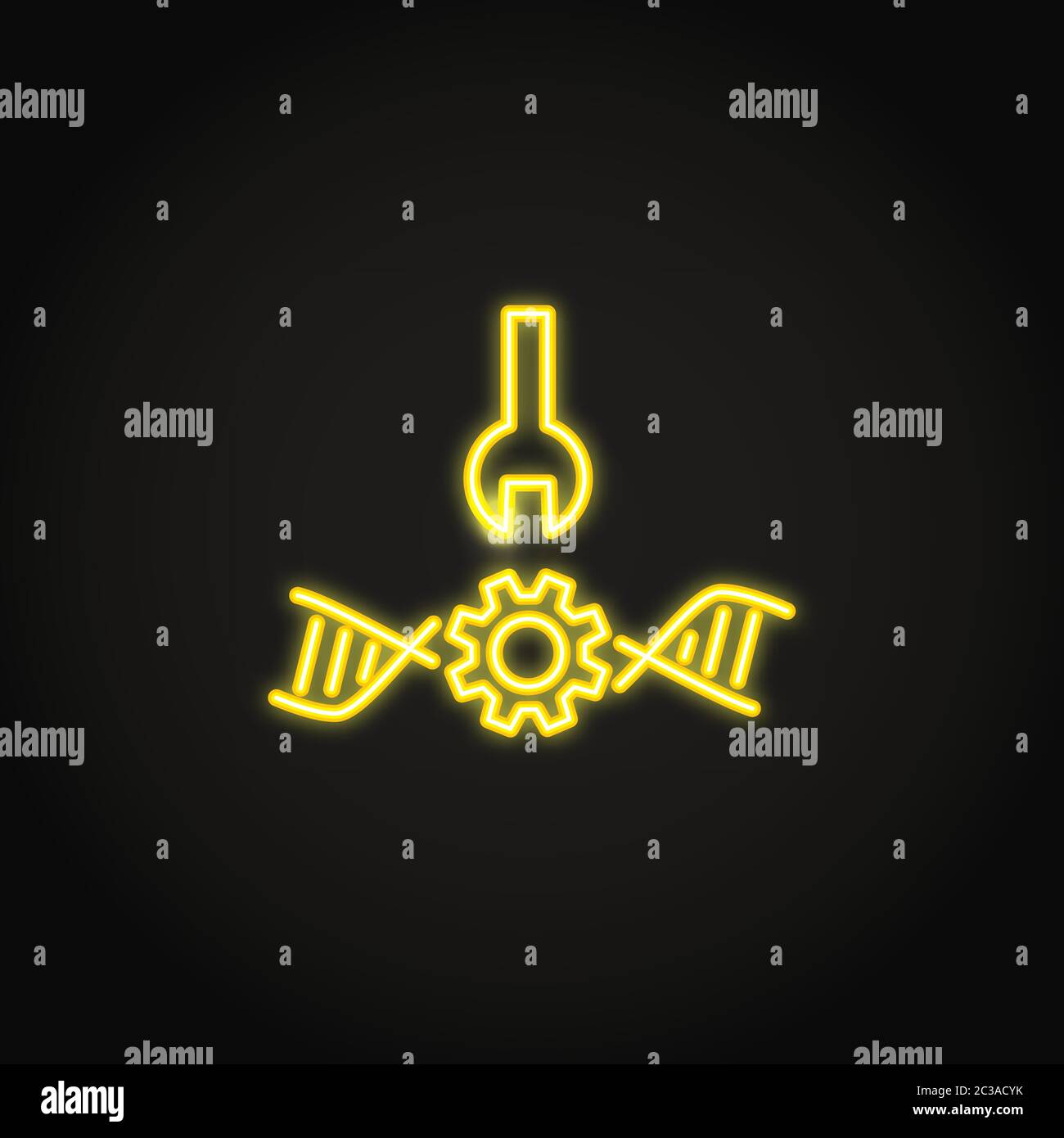 Bioengineering concept icon with dna spiral and gear in glowing neon ...