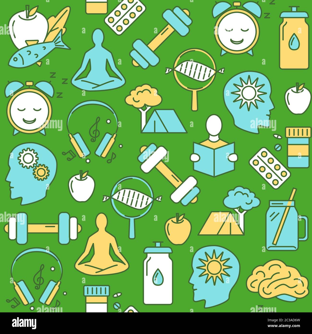 Biohacking seamless pattern in colored line style. Health improvement ...