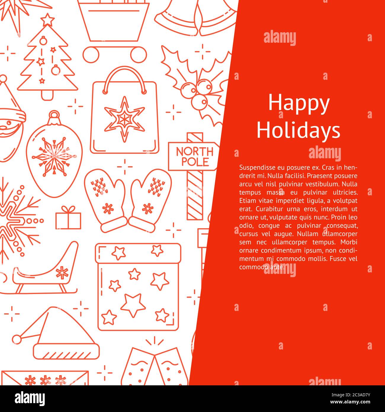 Happy holidays banner template in line style with place for text ...