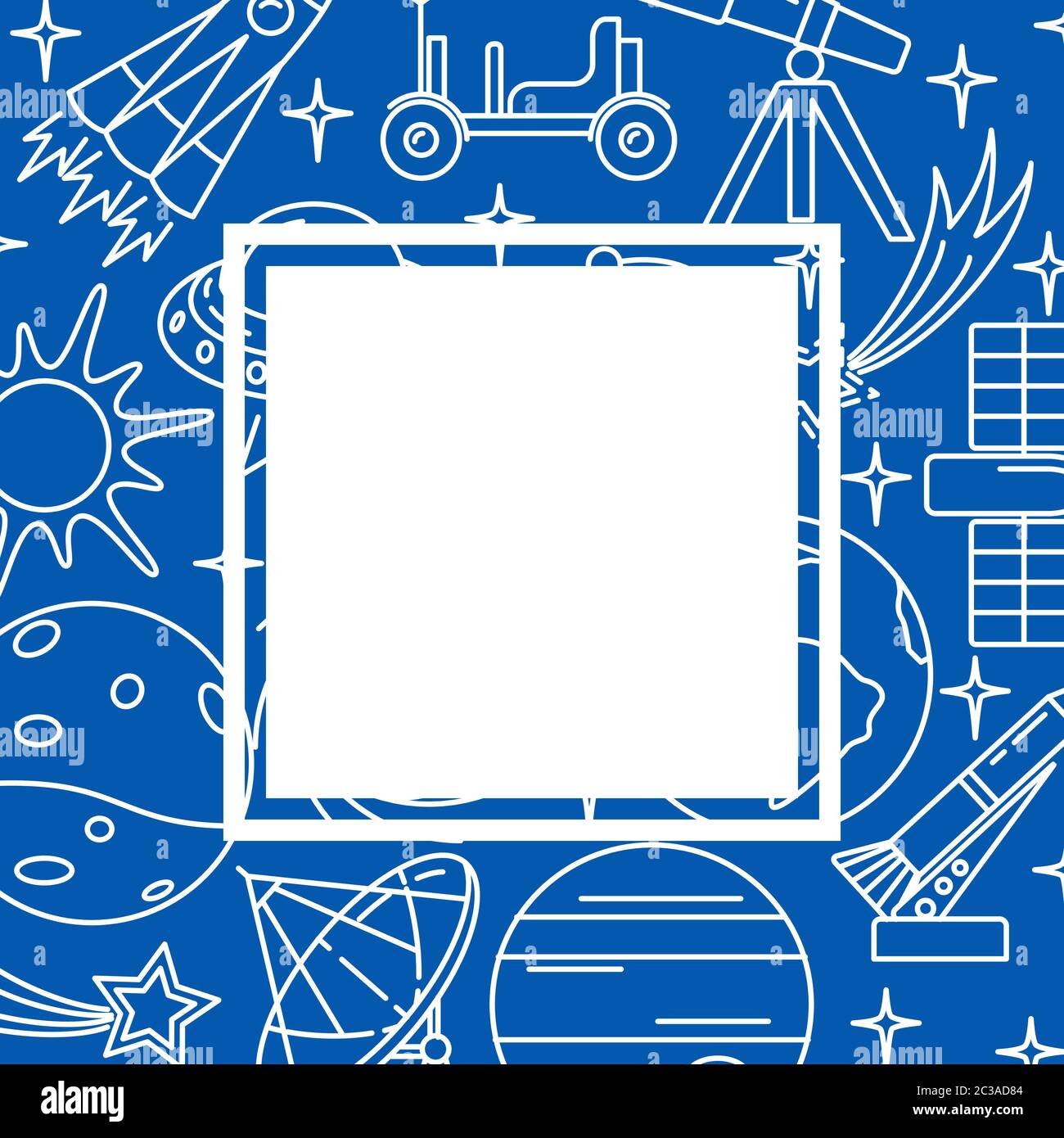 Space theme concept card in line style with place for text. Spaceship ...