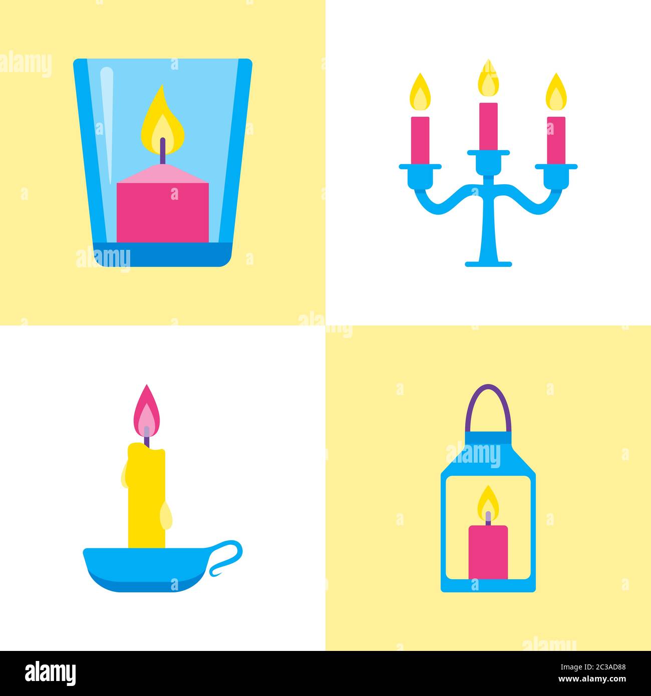Colorful candle icons set in flat style. Light source with burning ...