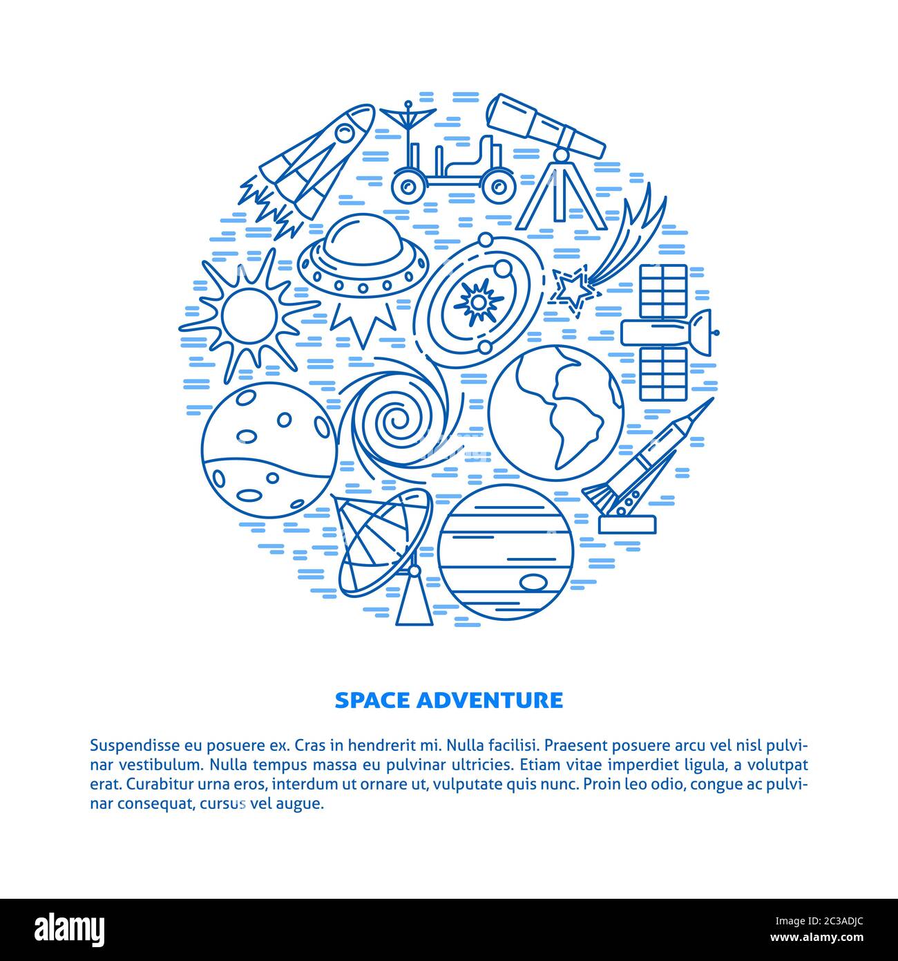 Space elements round concept banner template with place for text ...