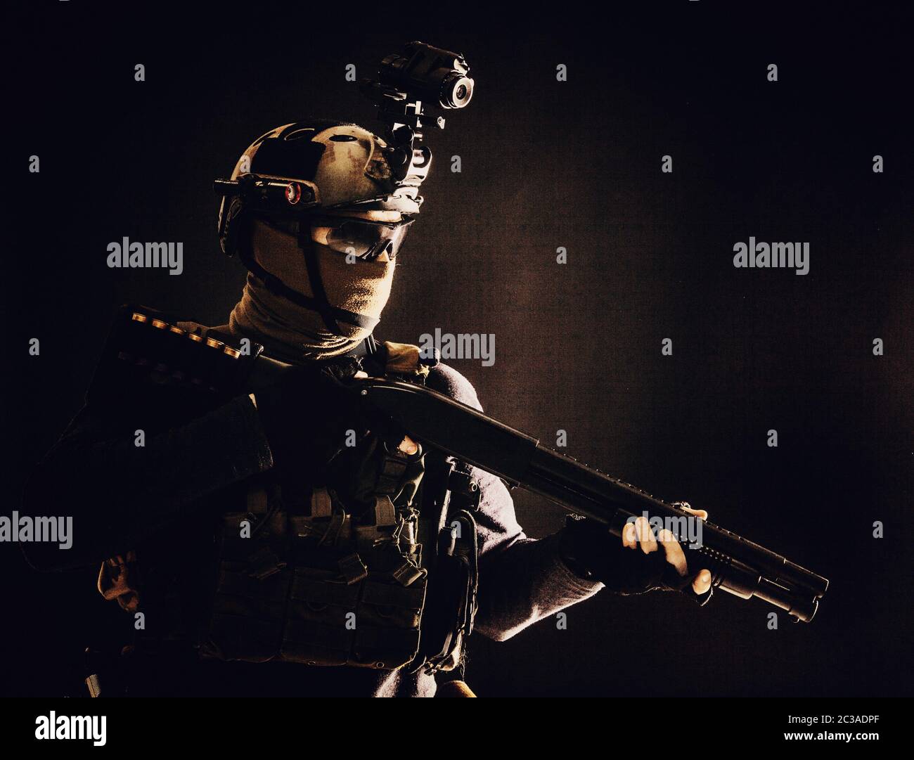 Shoulder portrait of army elite troops soldier, anti-terrorist tactical ...