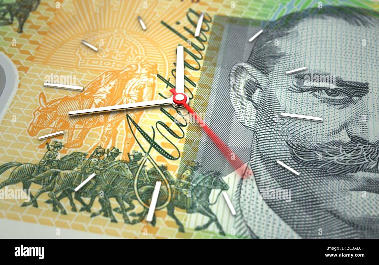 Time and Australian Dollar. Time is money concept Stock Photo - Alamy