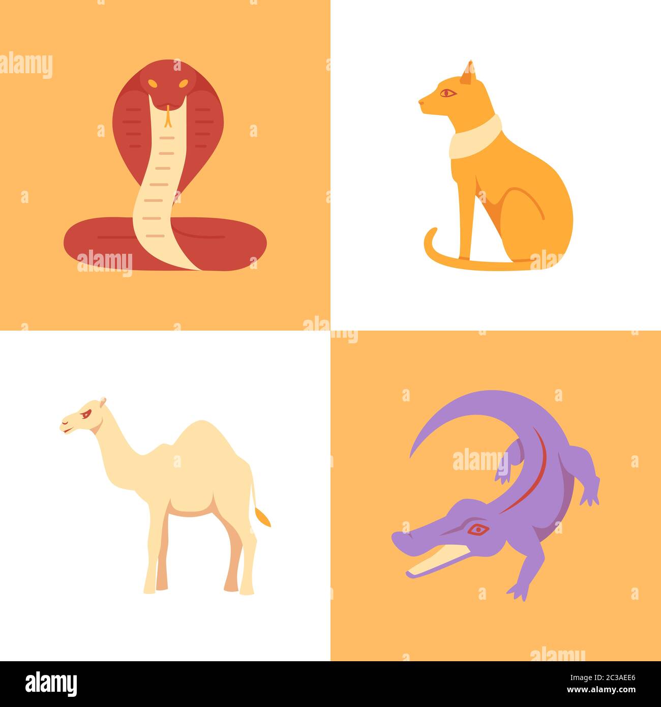 Egypt sacred animal icons set in flat style. Traditional country ...