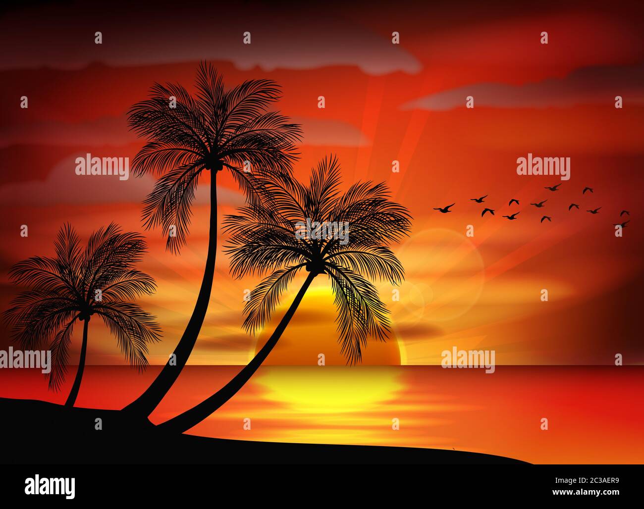 Photo of sunrise on sea. vector illustration Stock Photo - Alamy