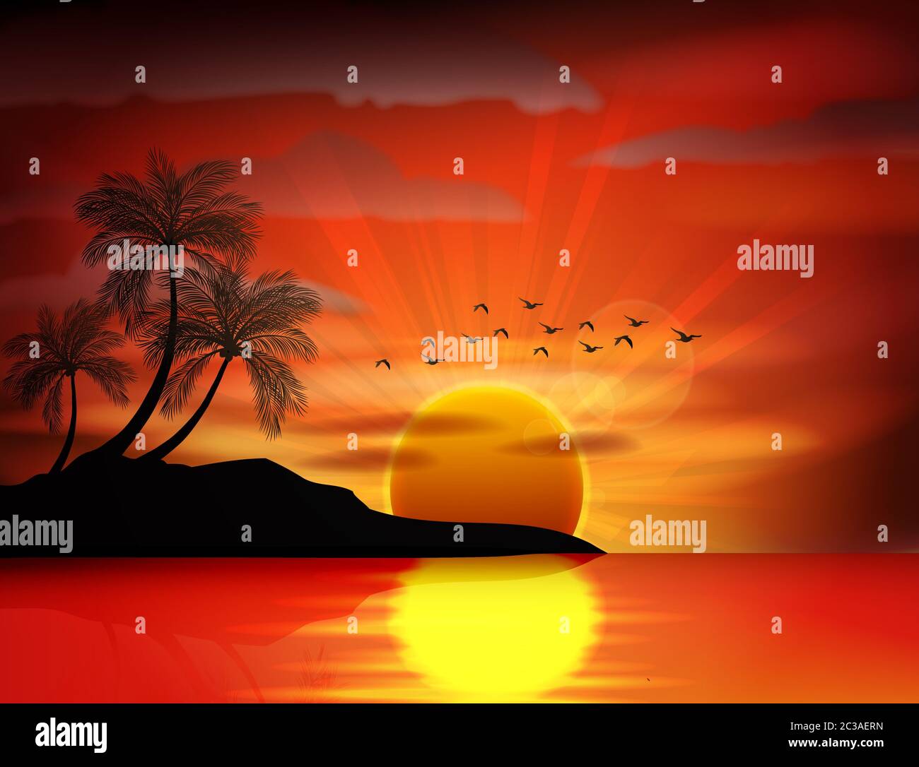 Photo of sunrise on sea. vector illustration Stock Photo - Alamy