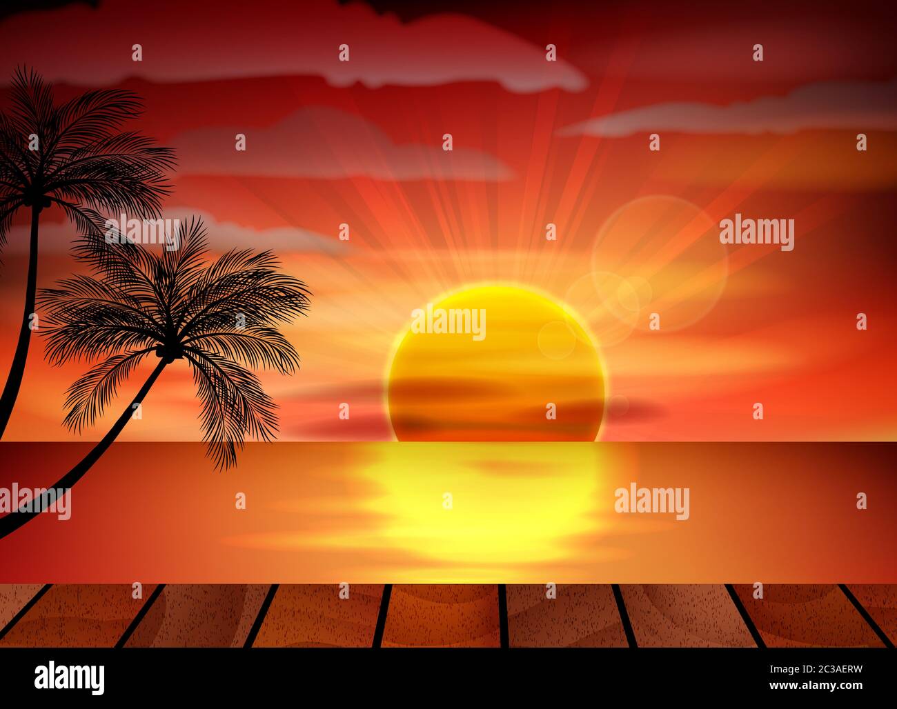 Illustration of sunrise on sea Stock Photo - Alamy