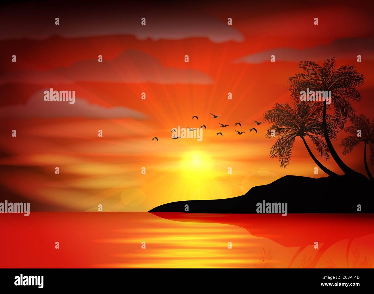Photo of sunrise on sea. vector illustration Stock Photo - Alamy