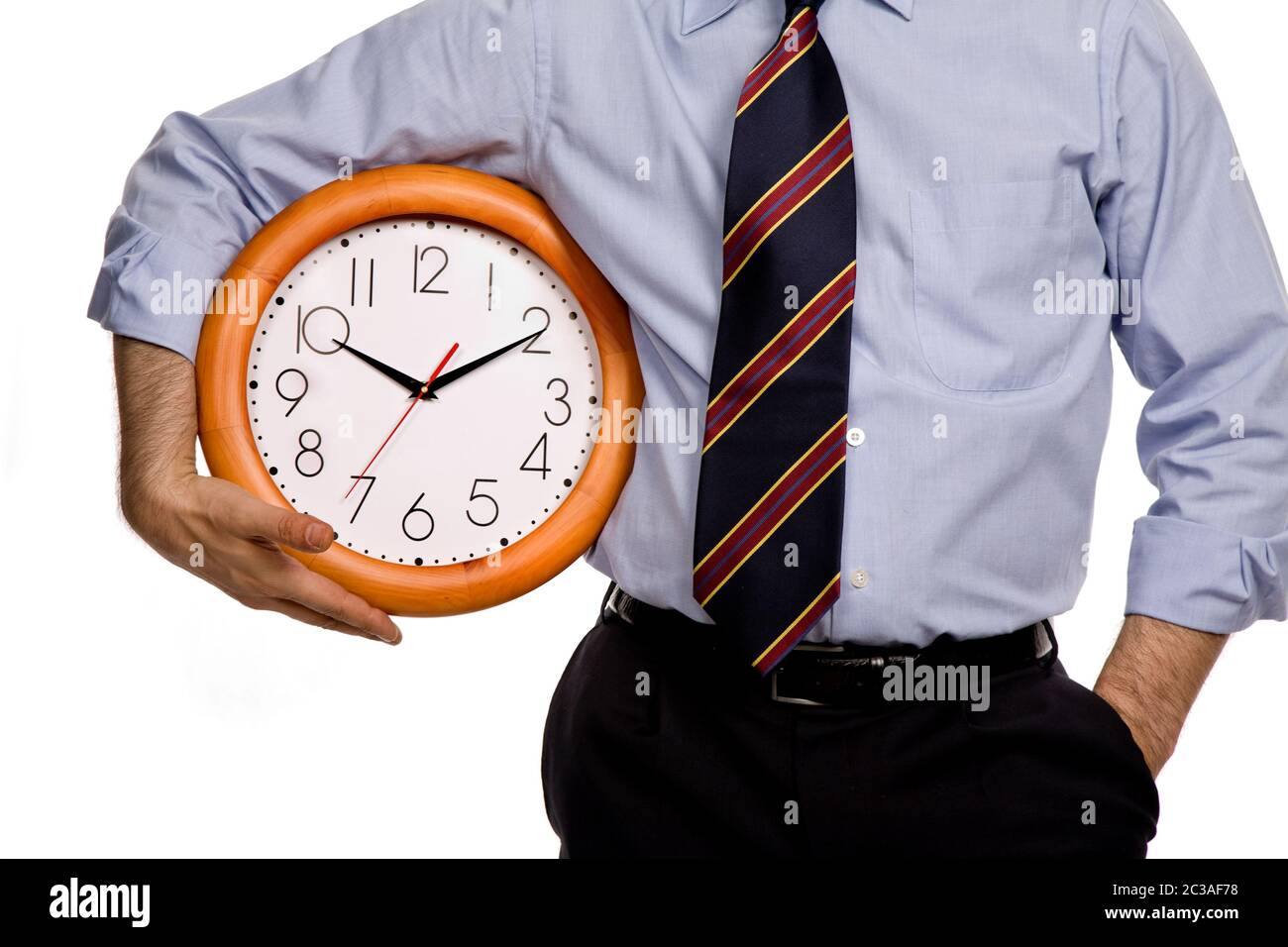 business man with a clock on white background Stock Photo - Alamy