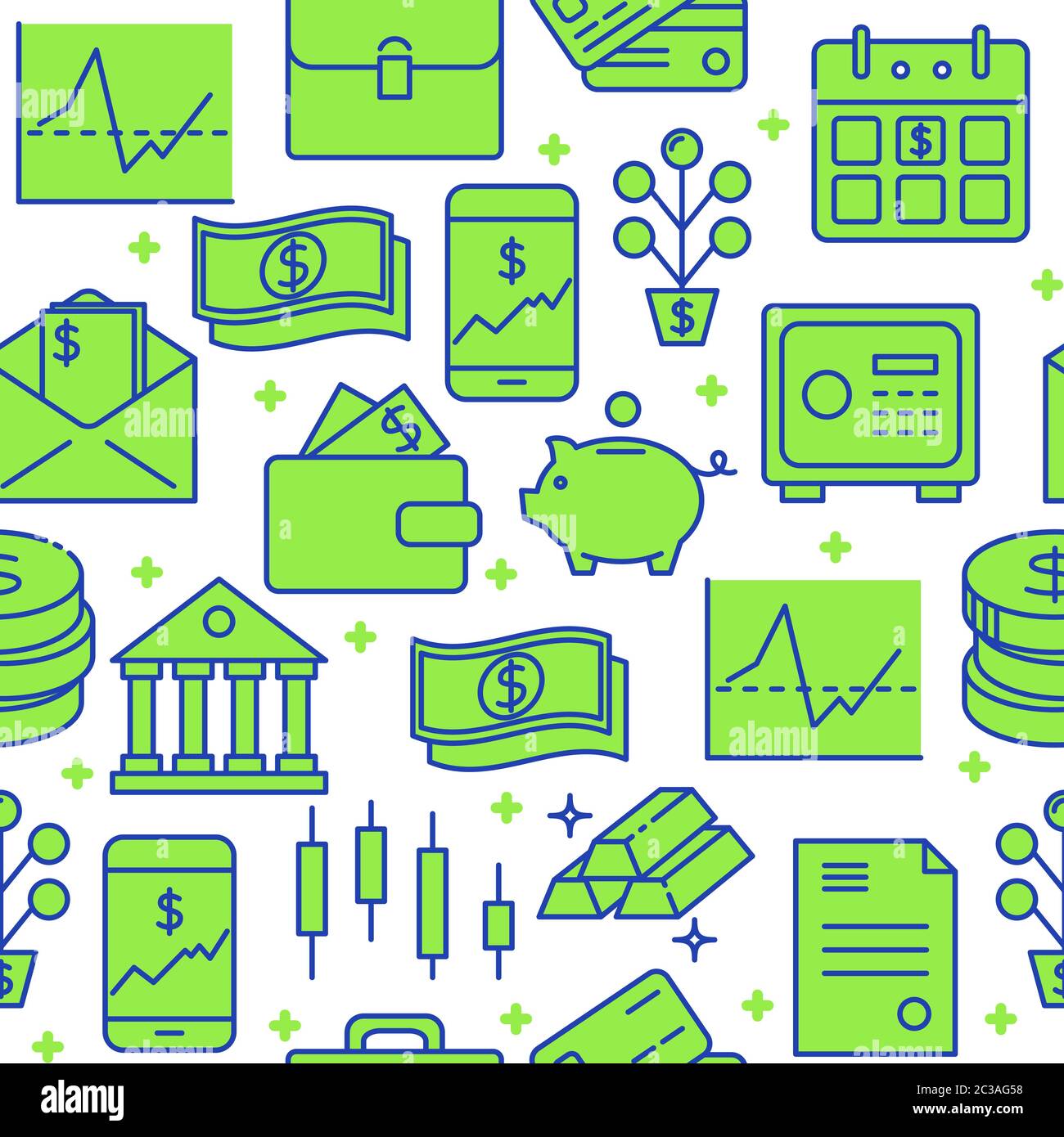 Finance and money seamless pattern in colored line style. Banking and ...