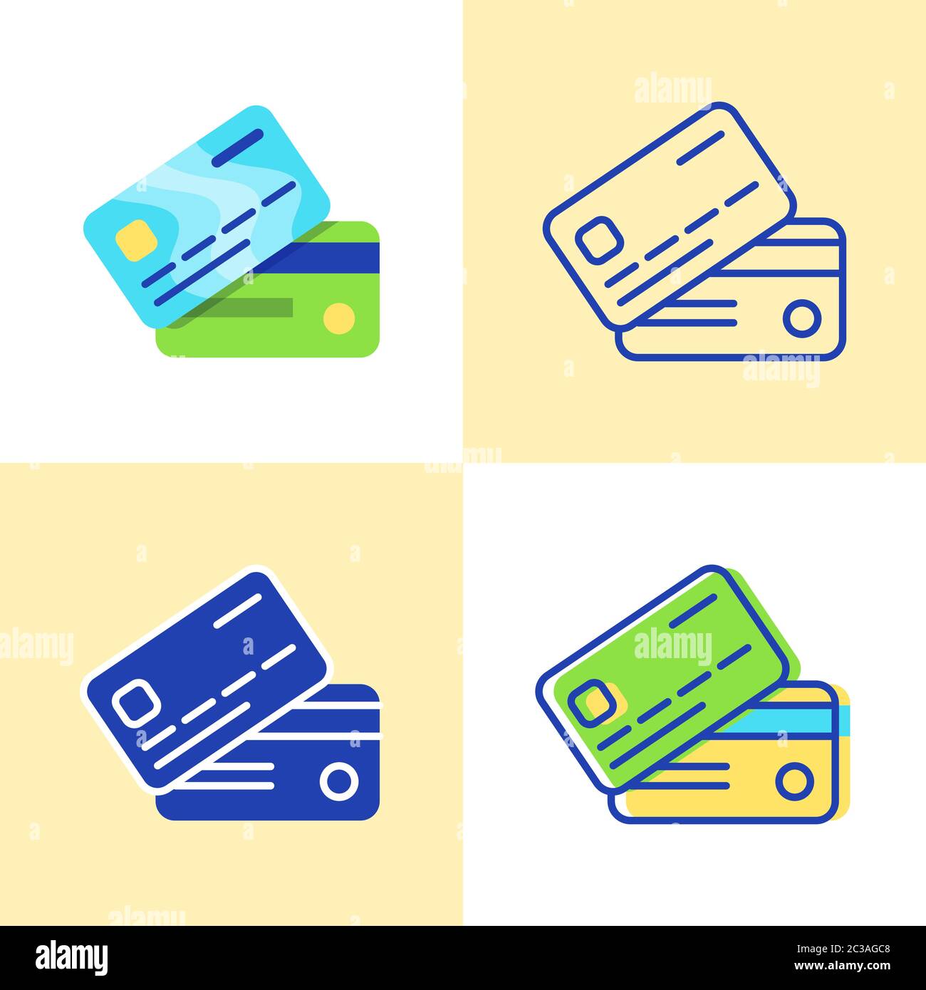 Bank card icon set in flat and line style. Credit or debit card symbol ...