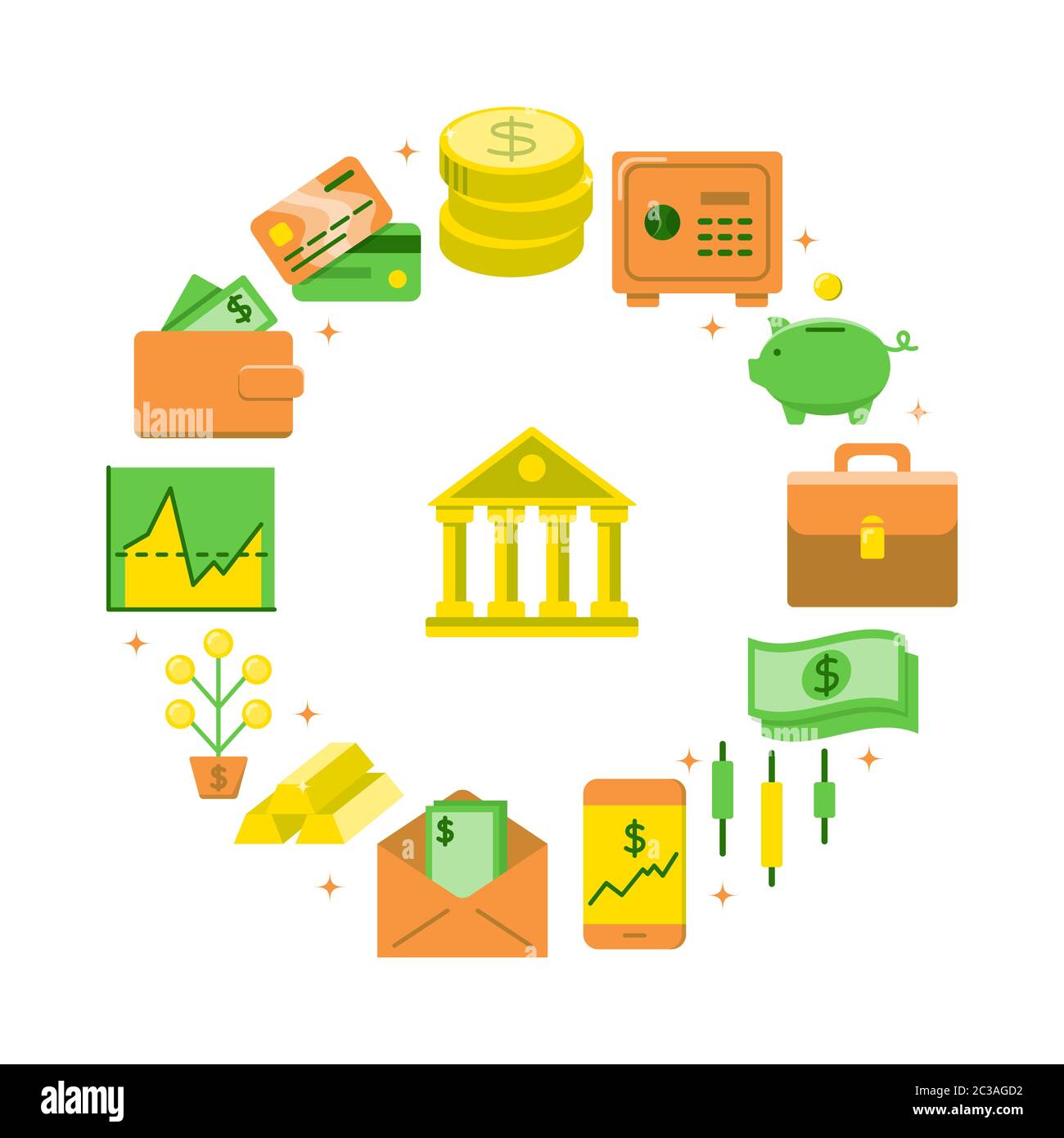 Banking and money round concept in flat style. Finance and investment ...