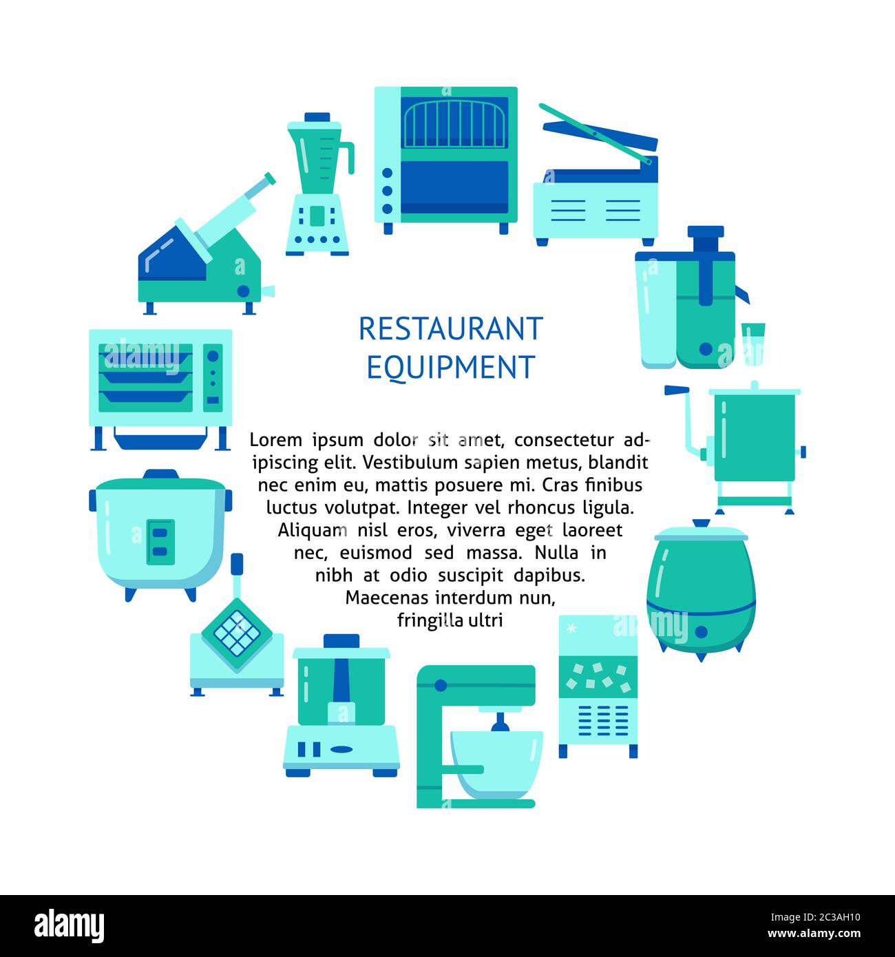 Restaurant equipment concept banner in flat style. Kitchen appliances ...