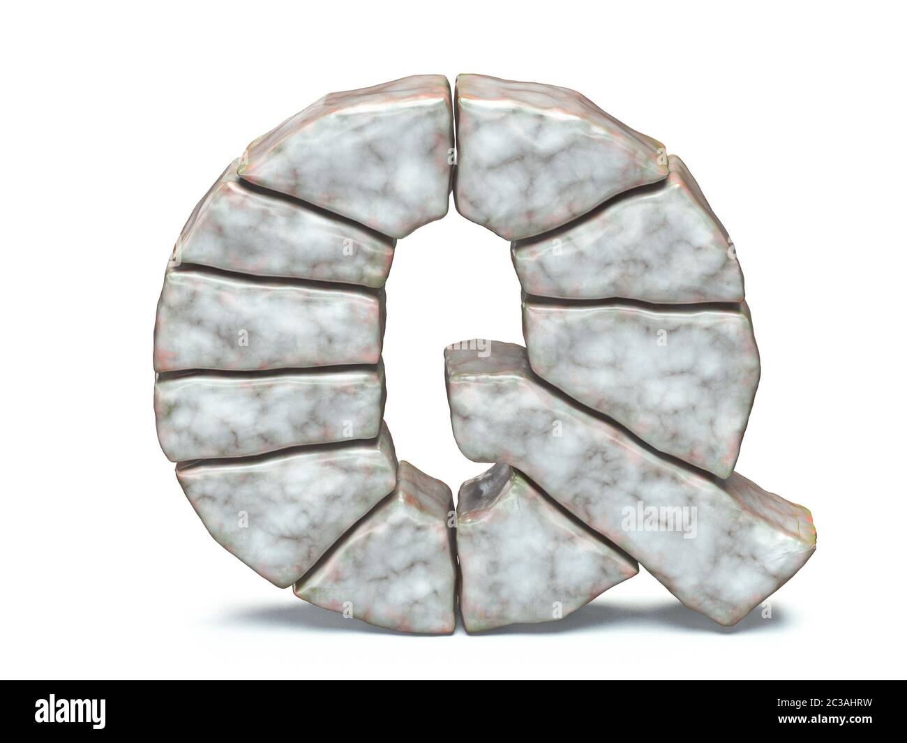 Rock masonry font letter Q 3D render illustration isolated on white ...