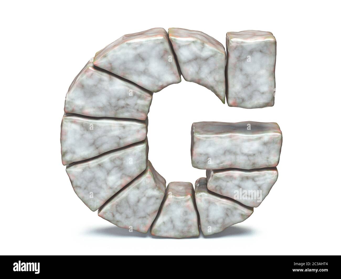 Rock masonry font letter G 3D render illustration isolated on white ...