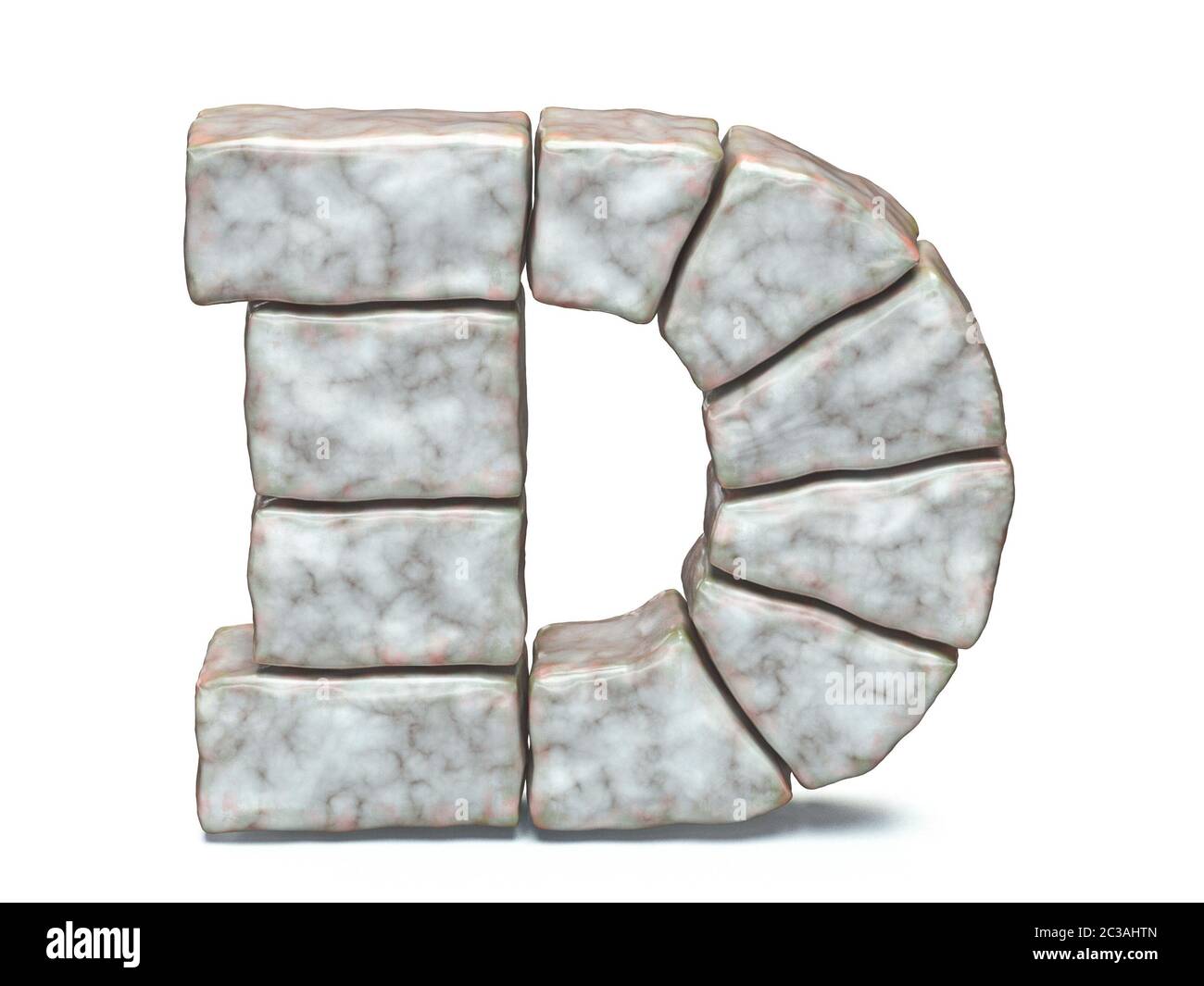 Rock masonry font letter D 3D render illustration isolated on white ...