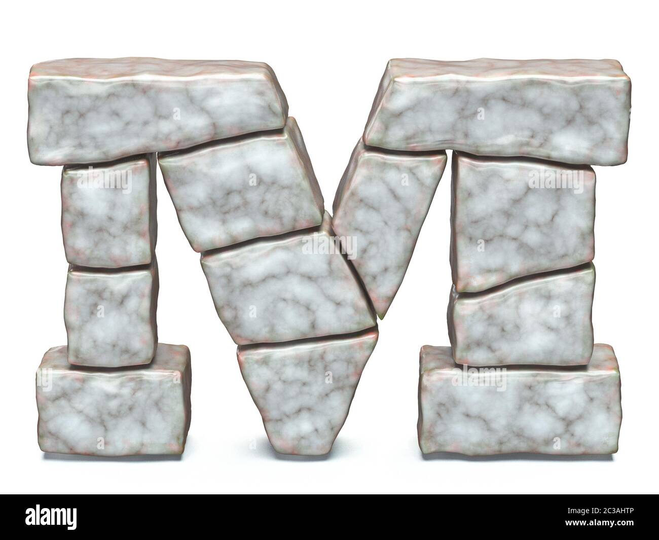 Rock masonry font letter M 3D render illustration isolated on white ...