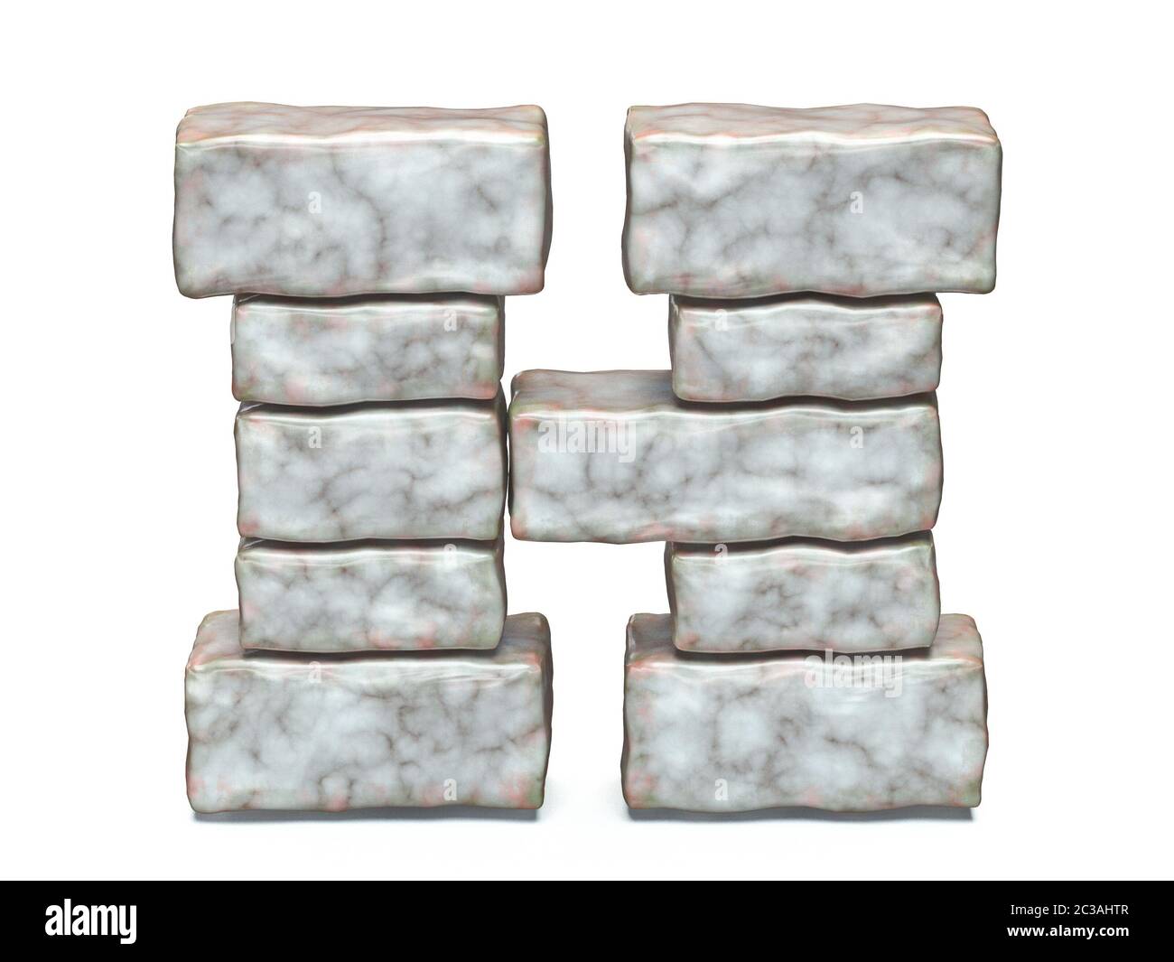Rock masonry font letter H 3D render illustration isolated on white ...