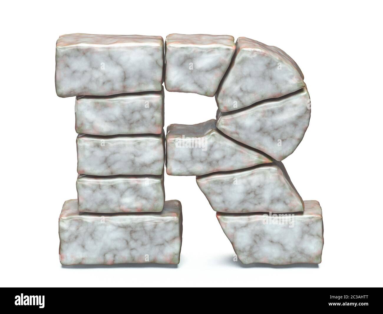 Rock masonry font letter R 3D render illustration isolated on white ...