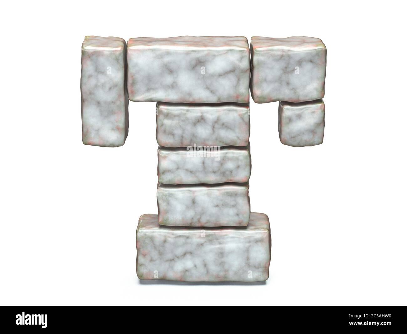 Rock masonry font letter T 3D render illustration isolated on white ...