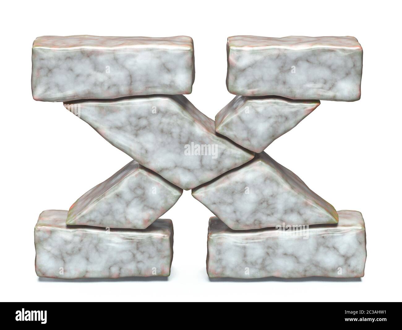 Rock masonry font letter X 3D render illustration isolated on white ...