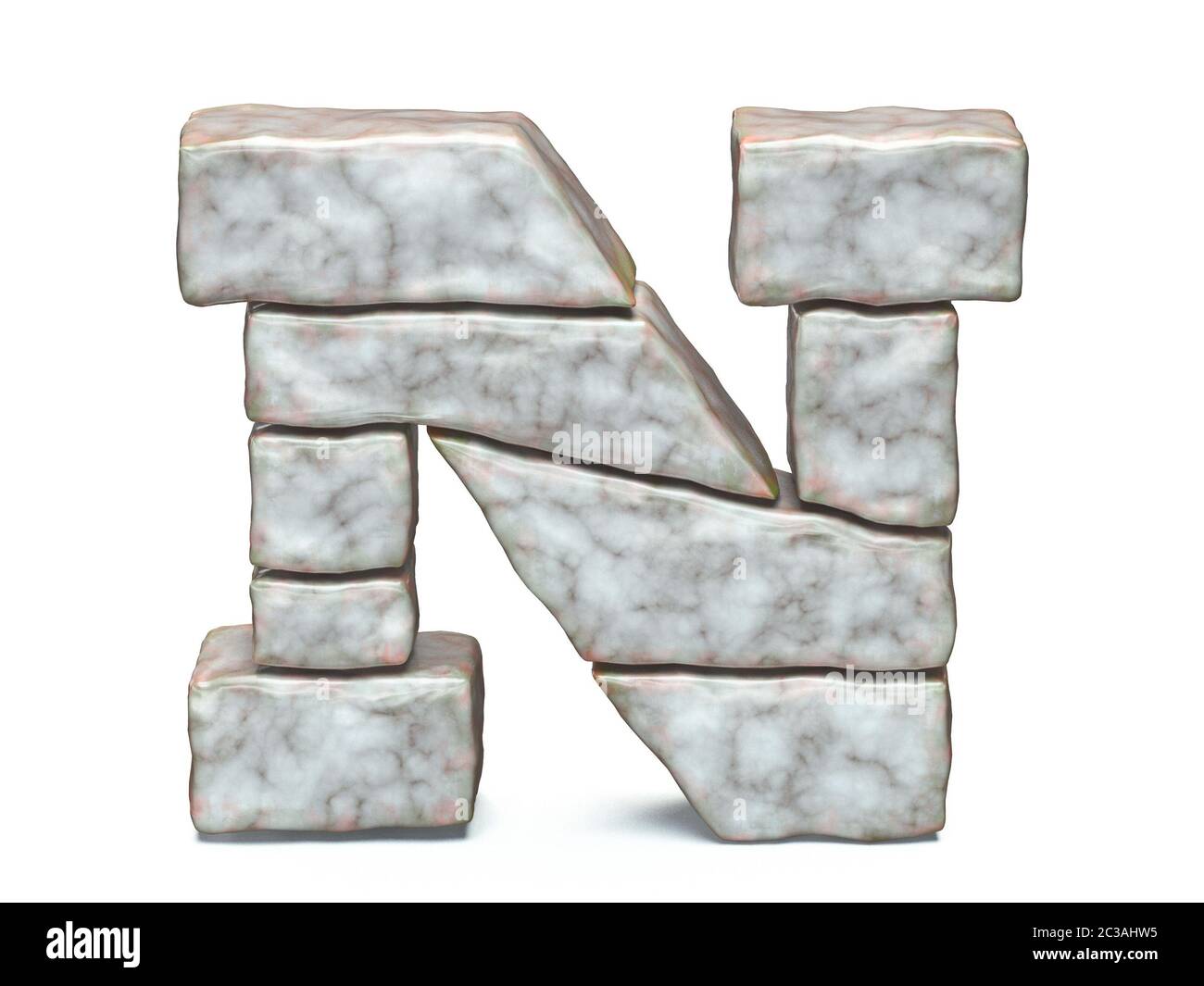 Rock masonry font letter N 3D render illustration isolated on white ...